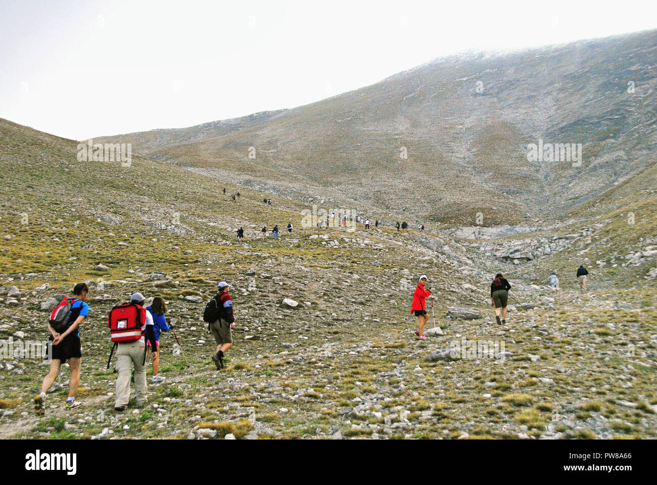 Greece, Olympus mountain, climbers, at 2.500 m. height, on the way of ...