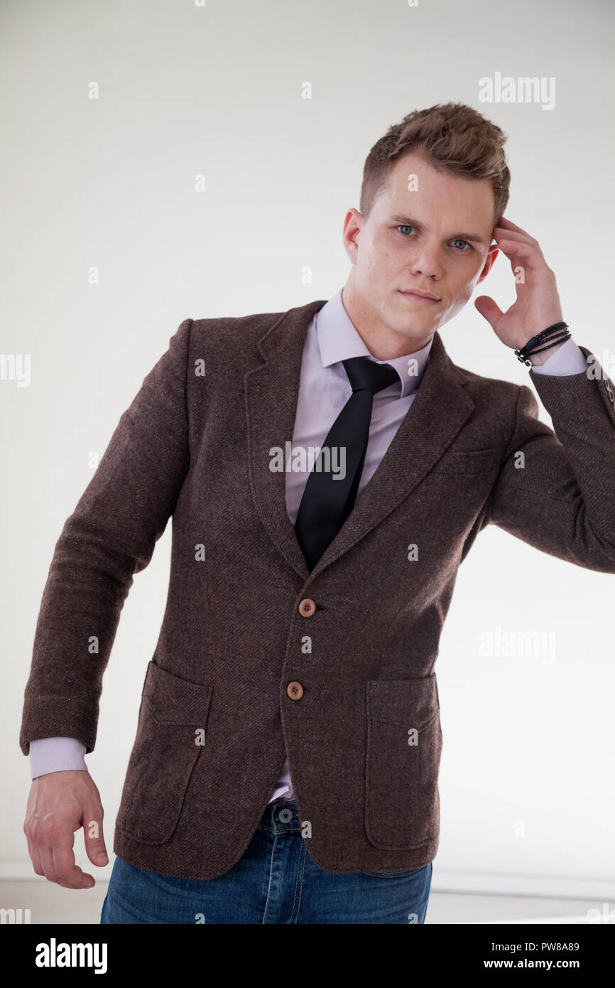 fashion portrait of a man in a business suit business Stock Photo - Alamy