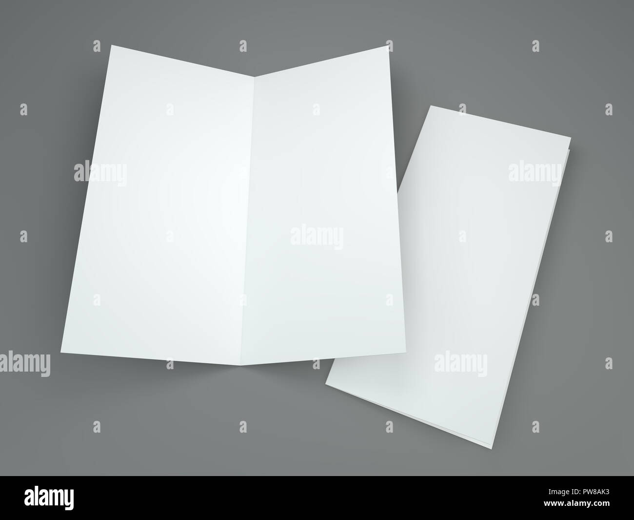 White template leaflet on gray background. Mockup. 3D rendering Stock ...