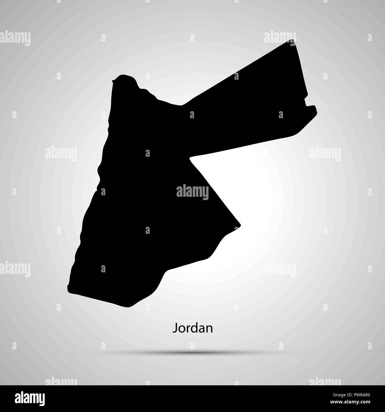 Jordan country map, simple black silhouette on gray Stock Vector Image ...