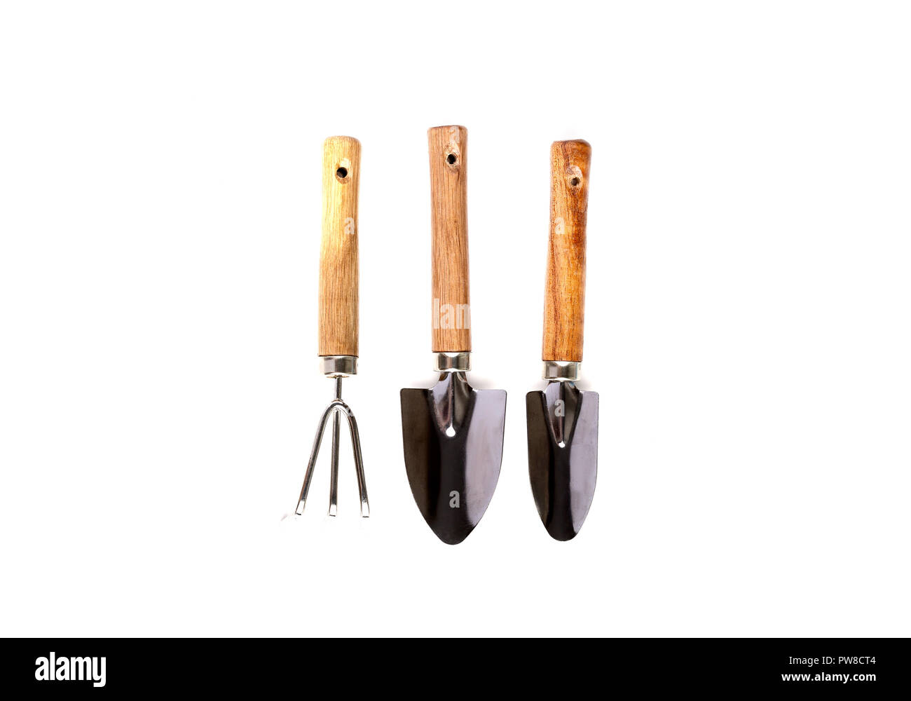 Garden Tools 2 Shovel and 1 Rake Isolated. White background Stock Photo ...