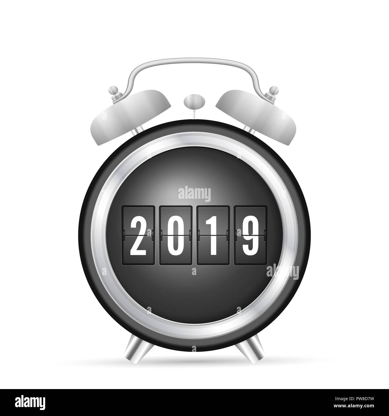 Clock with new year 2019 on a white background Stock Photo - Alamy