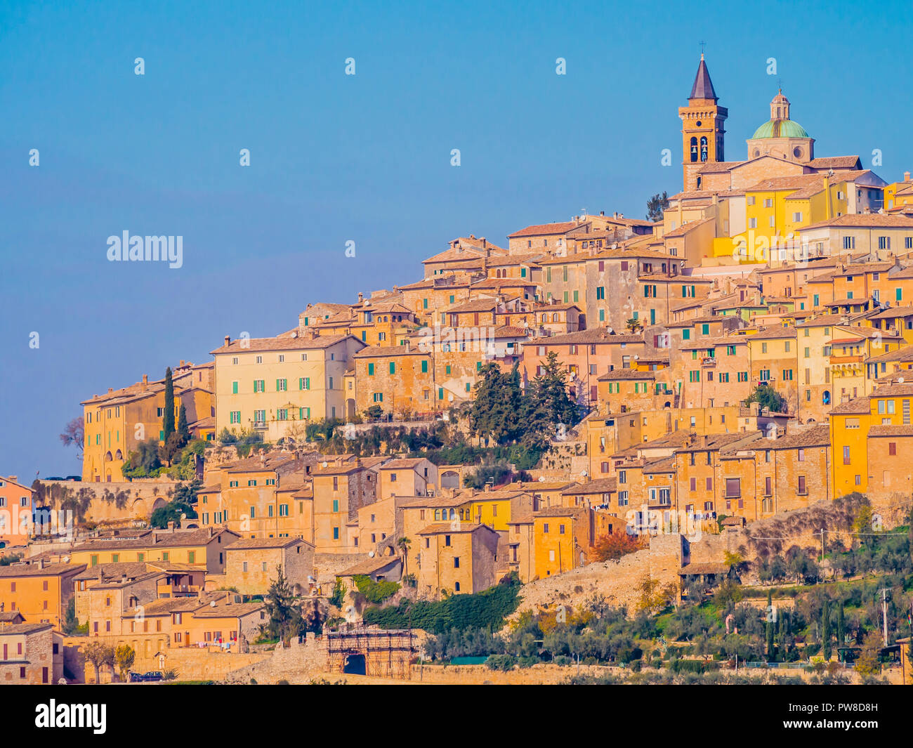 Scenic view of Trevi historical center, typical mediaeval village in ...