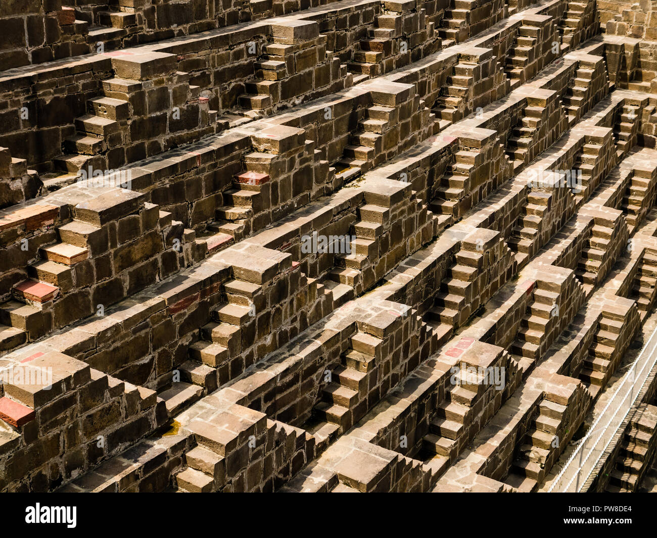 Detail of Chand Baori steps, ancient stepwell in Abhaneri village near ...