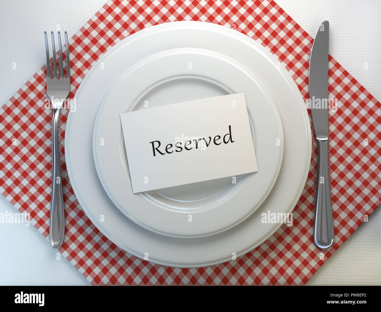 Reserved card on a restaurant table setting. Top view. Mock up. 3d ...