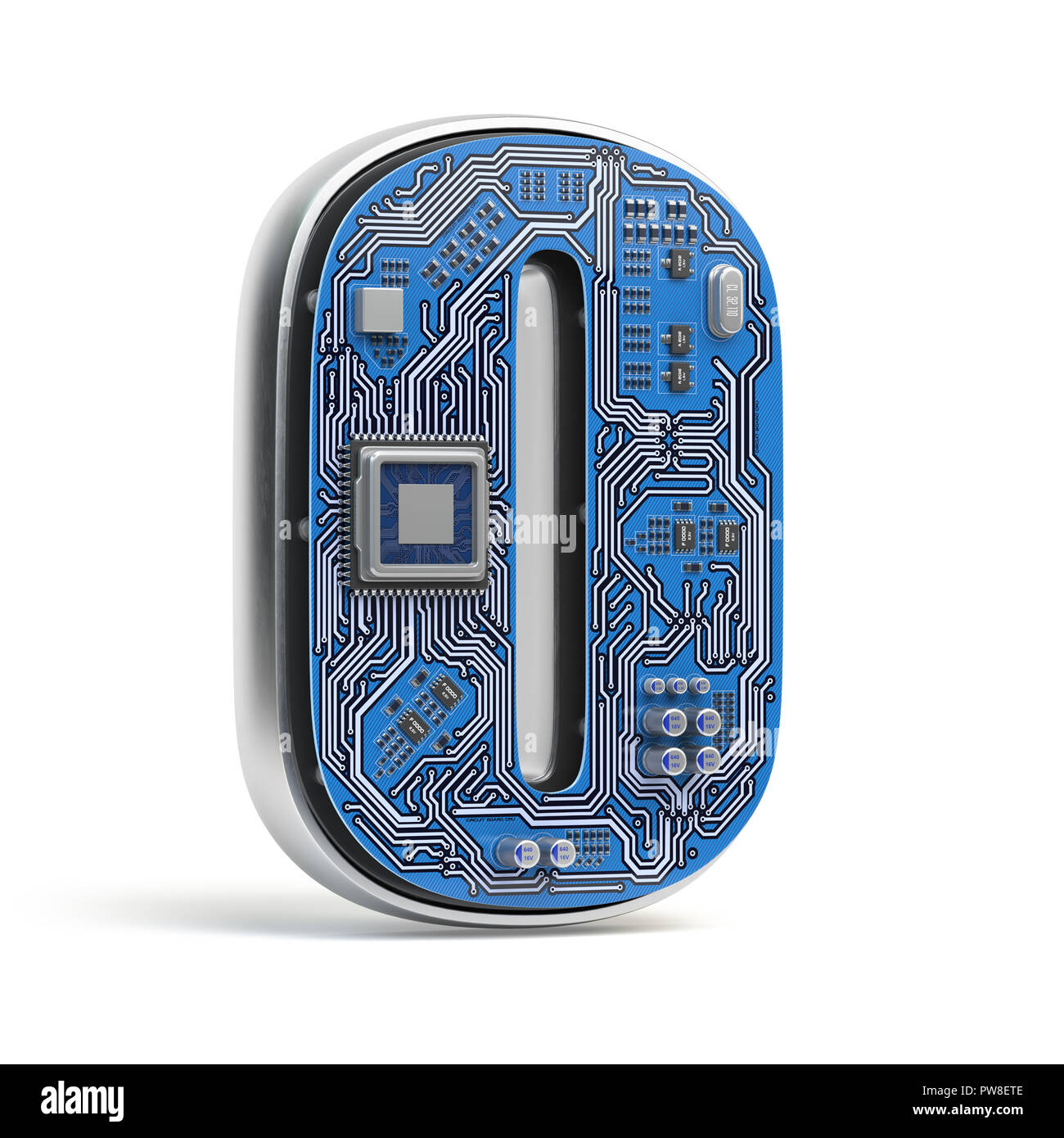 Number 0 zero, Alphabet in circuit board style. Digital hi-tech letter ...