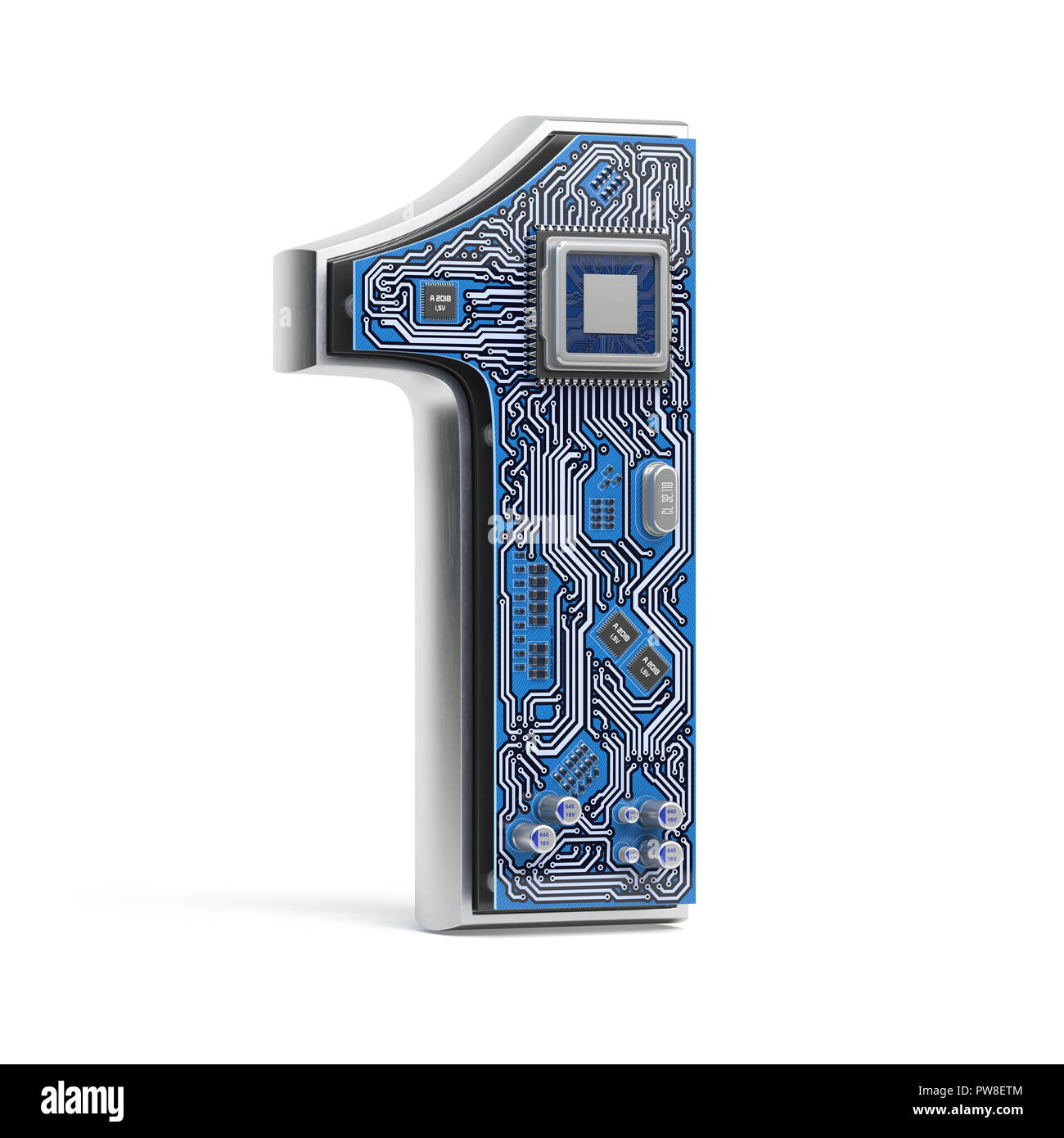 Number 1 one, Alphabet in circuit board style. Digital hi-tech letter ...