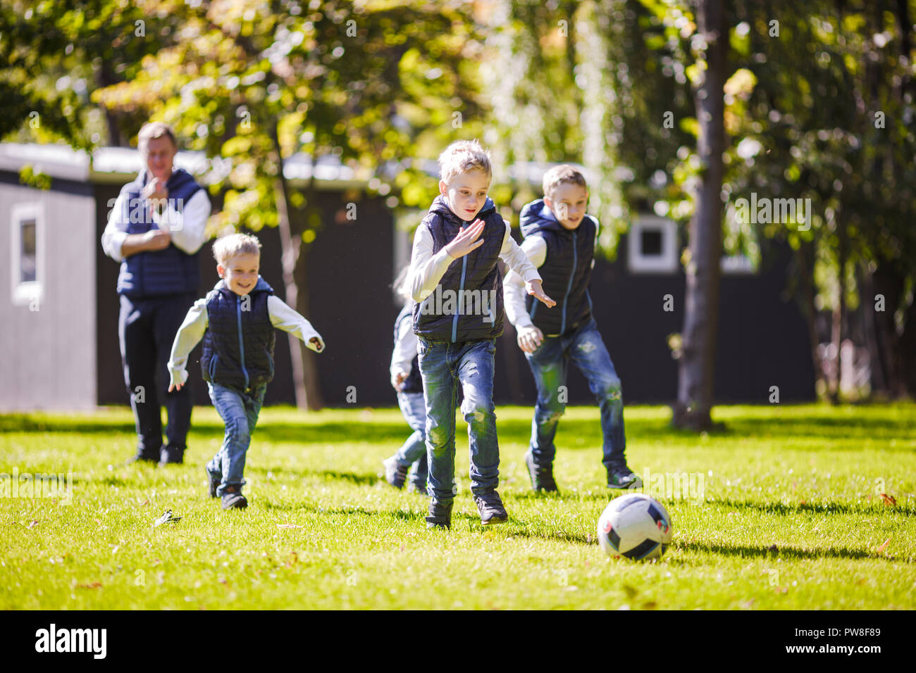 The theme family outdoor activities. big friendly Caucasian family of ...