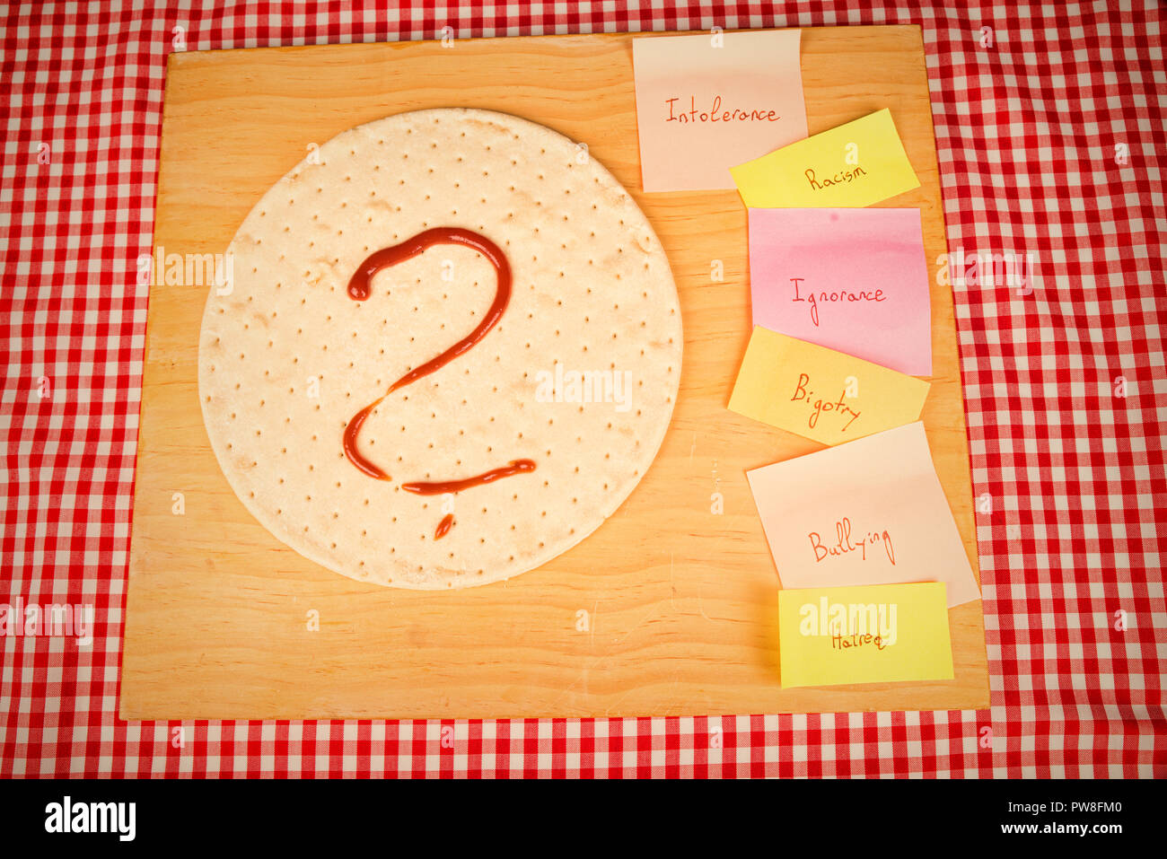Pizza ingredients on sticky notes, a social hatred concept Stock Photo ...