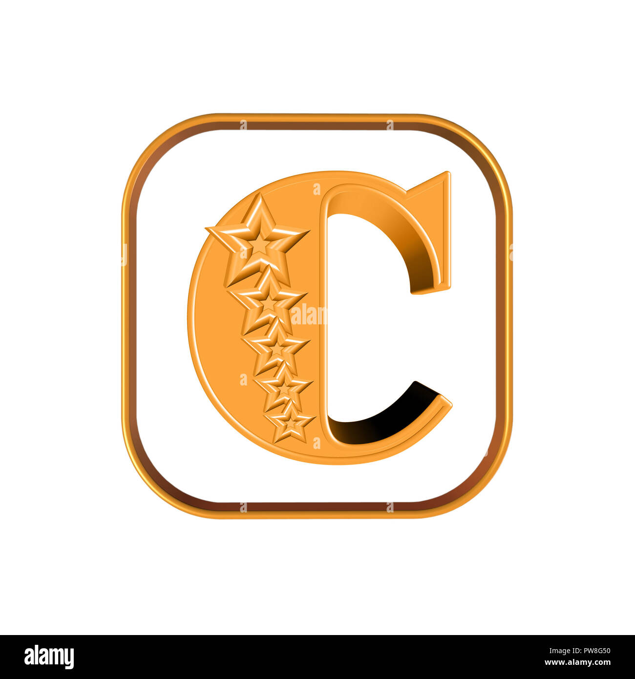 3D illustration letter C and five stars on white background Stock Photo ...