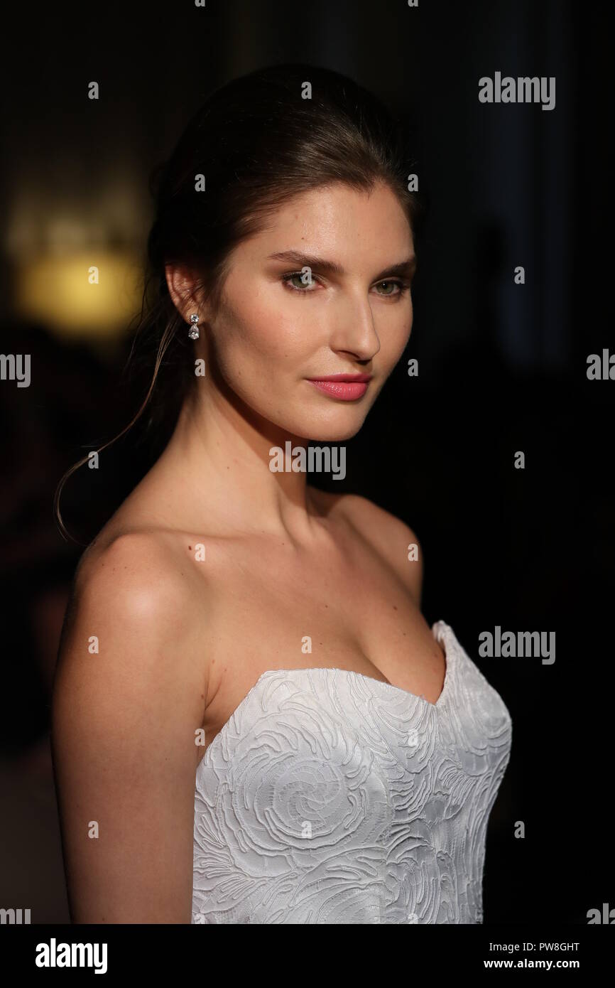 NEW YORK, NY - APRIL 14: A model walks the runway during the Anna Maier ...