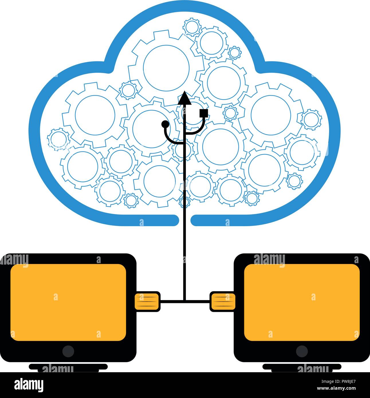 Pair of computers connected to cloud technology Stock Vector Image ...