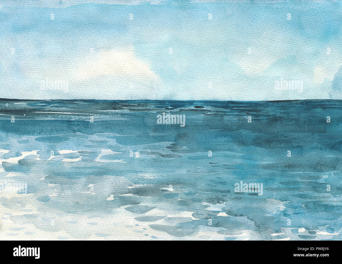 Ocean watercolor hand painting illustration Stock Photo - Alamy