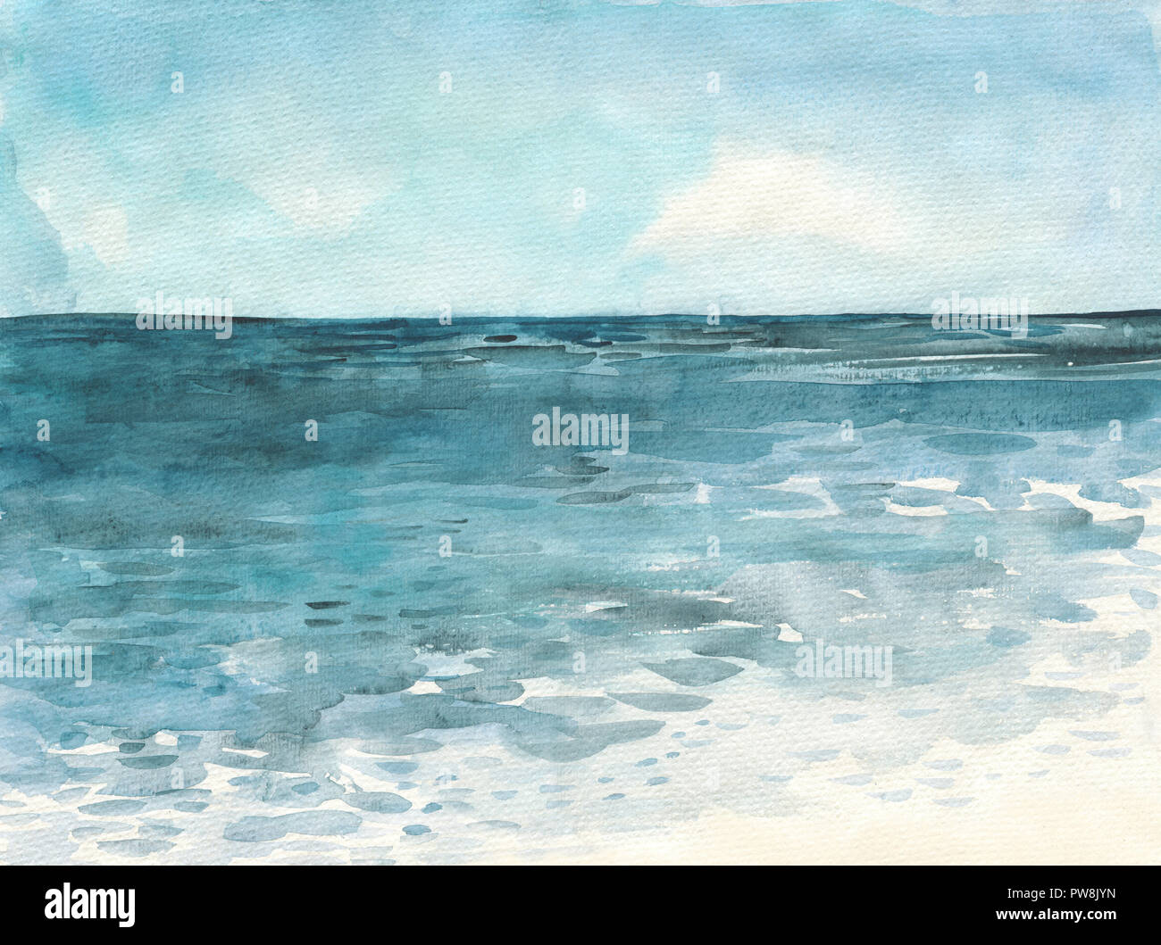 Ocean watercolor hand painting illustration Stock Photo - Alamy