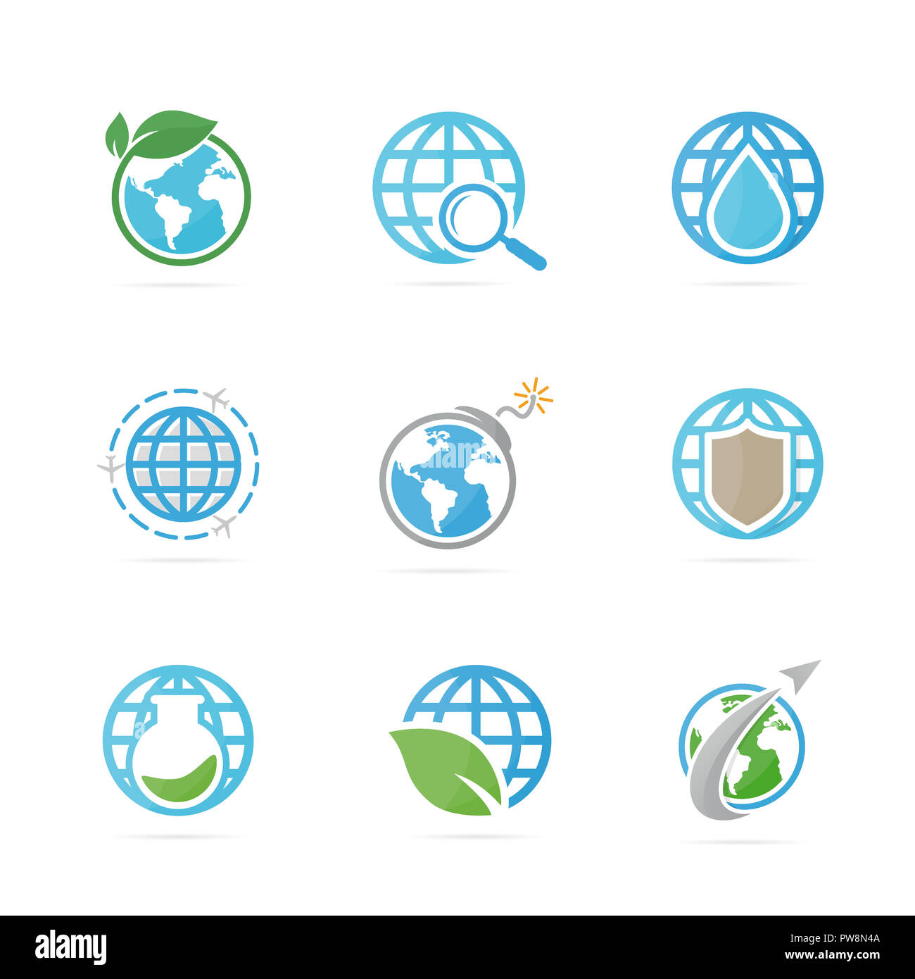 Set of world logo combination. Planet and earth symbol or icon. Unique ...