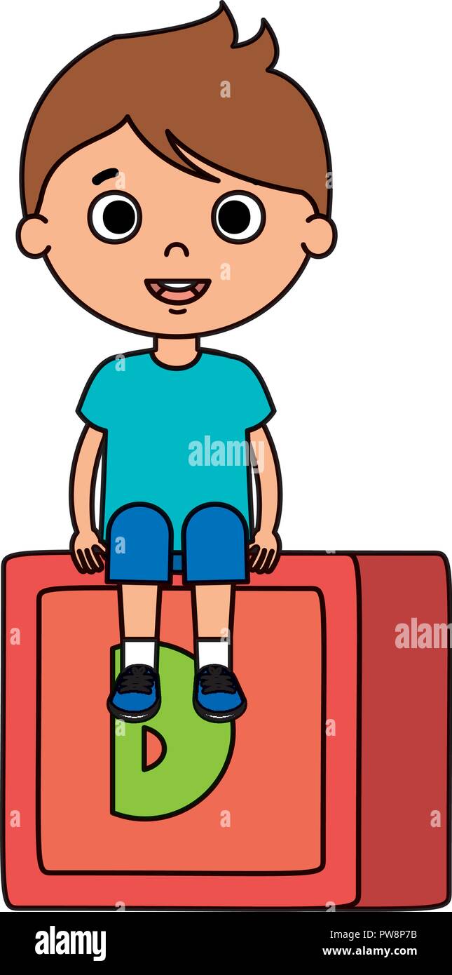 cute little boy with cube block vector illustration design Stock Vector ...