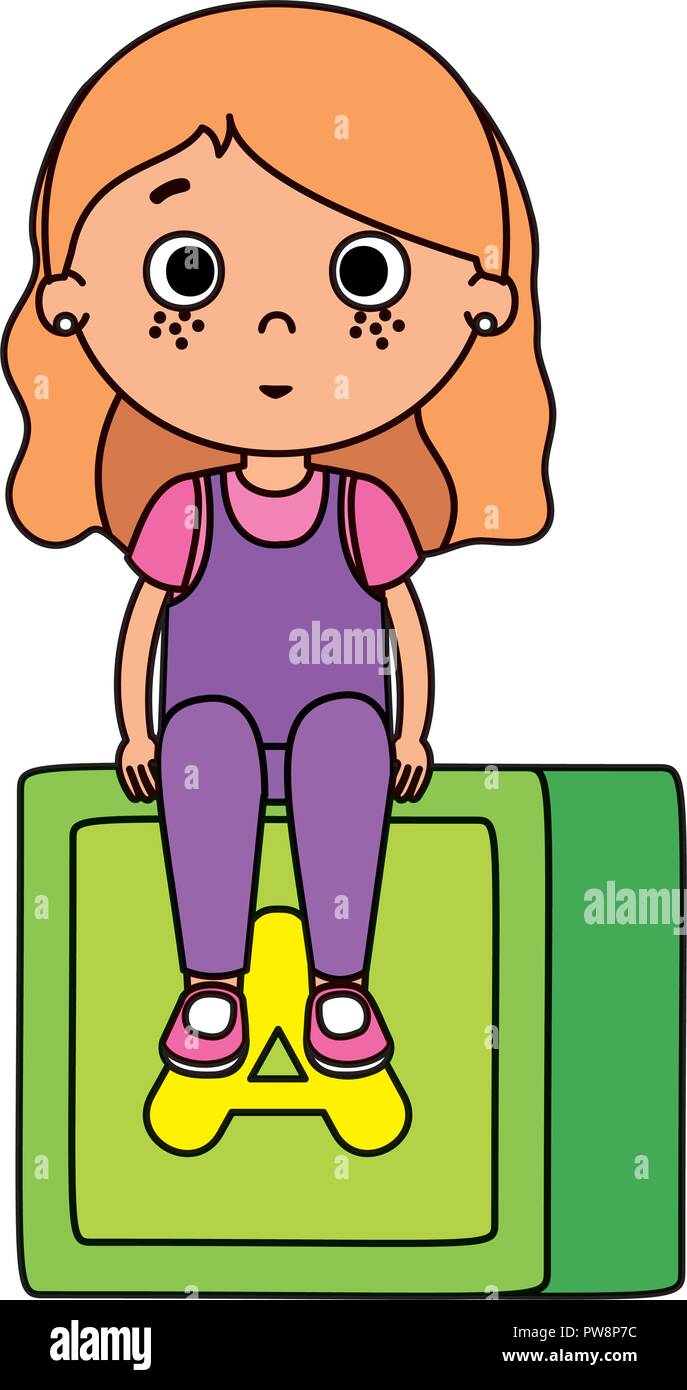 beautiful little girl with cube block vector illustration design Stock ...