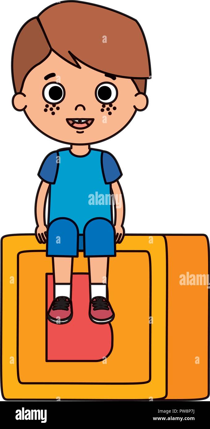 cute little boy with cube block vector illustration design Stock Vector ...
