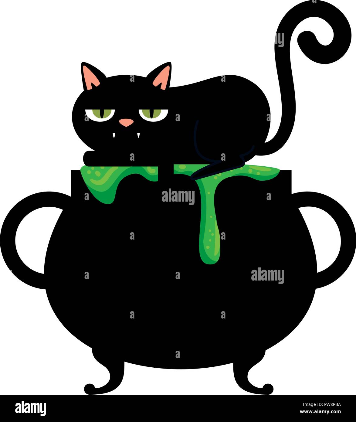 halloween black cat with cauldron vector illustration design Stock ...