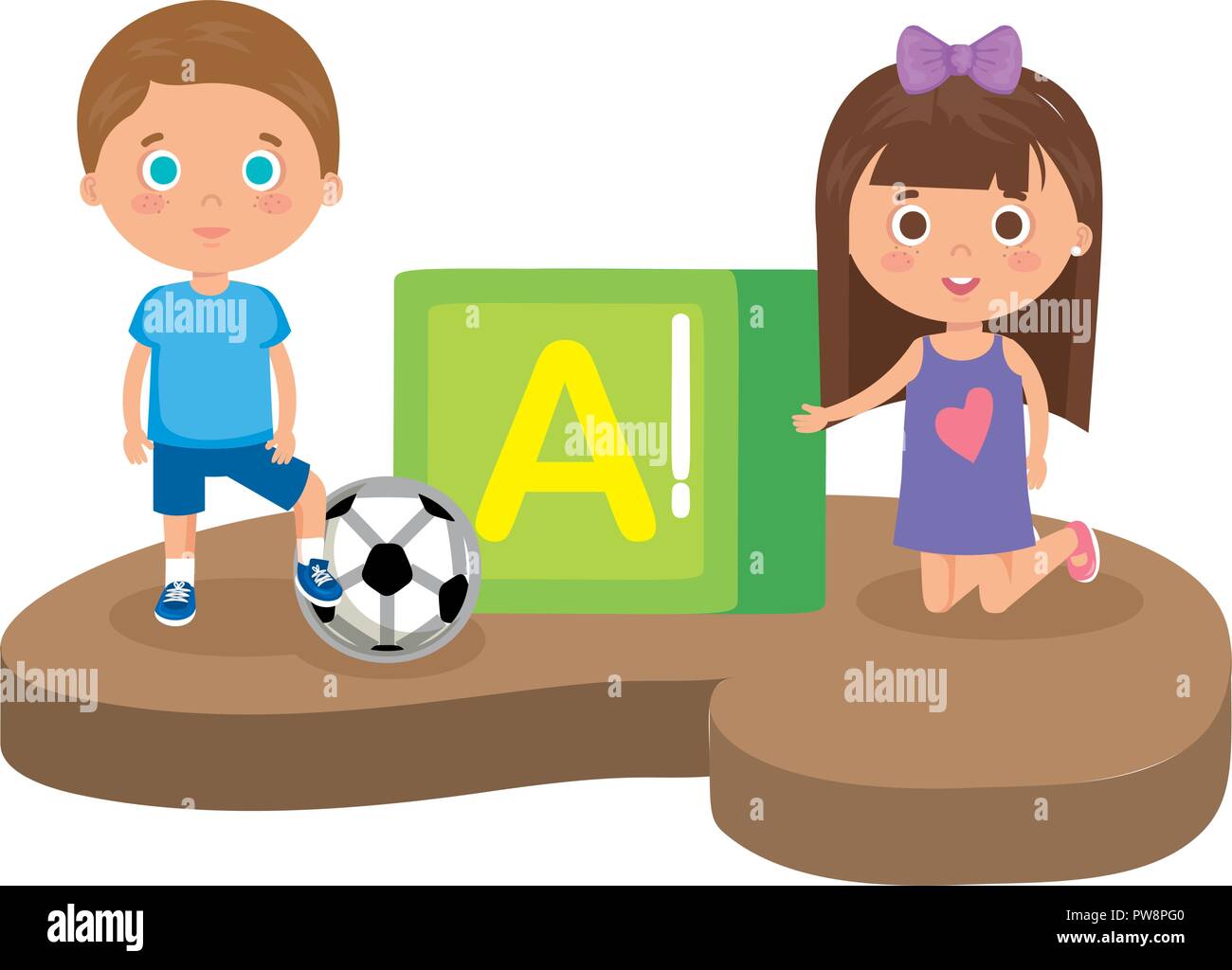 cute little kids with cube block Stock Vector Image & Art - Alamy