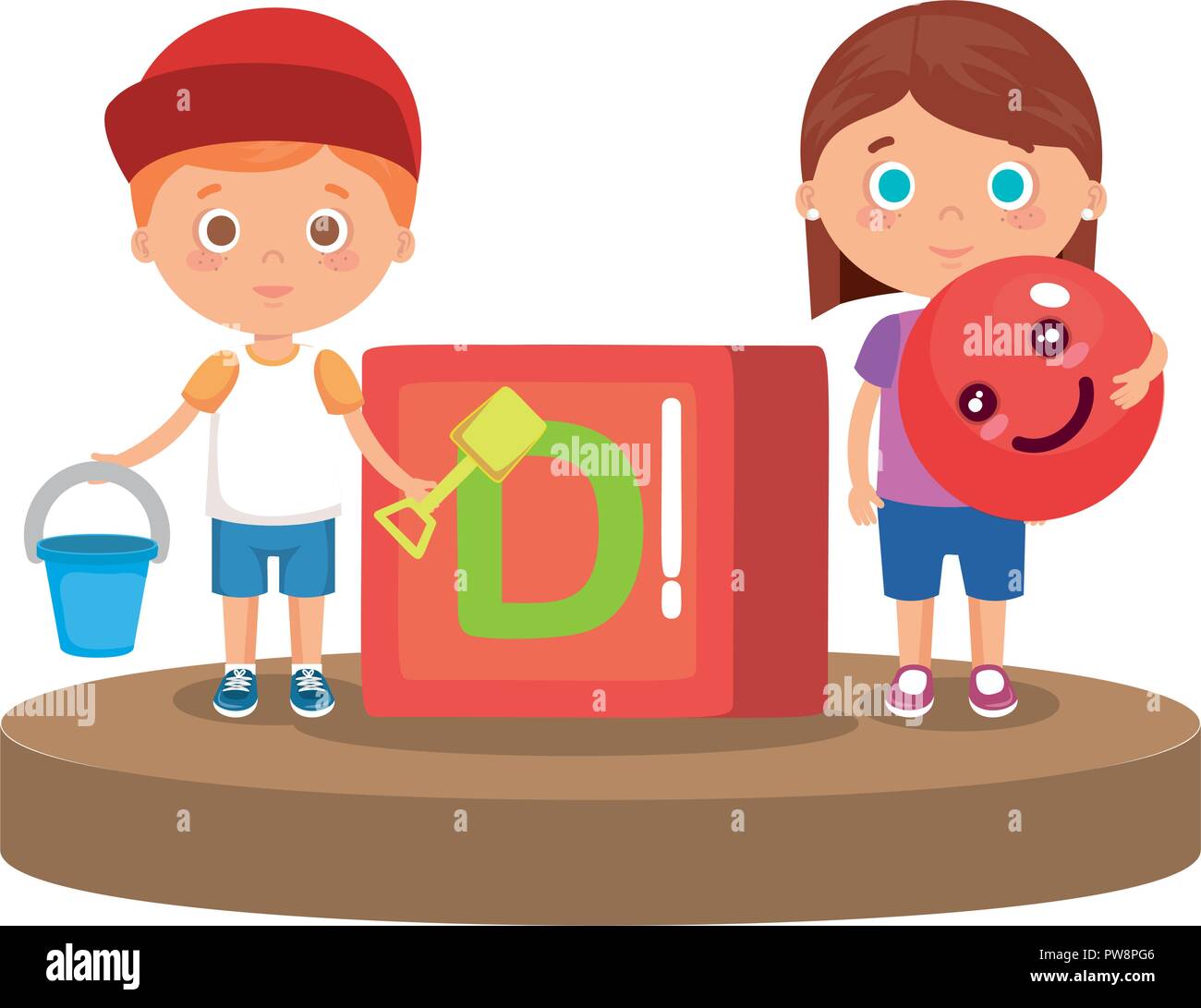 cute little kids with cube block Stock Vector Image & Art - Alamy