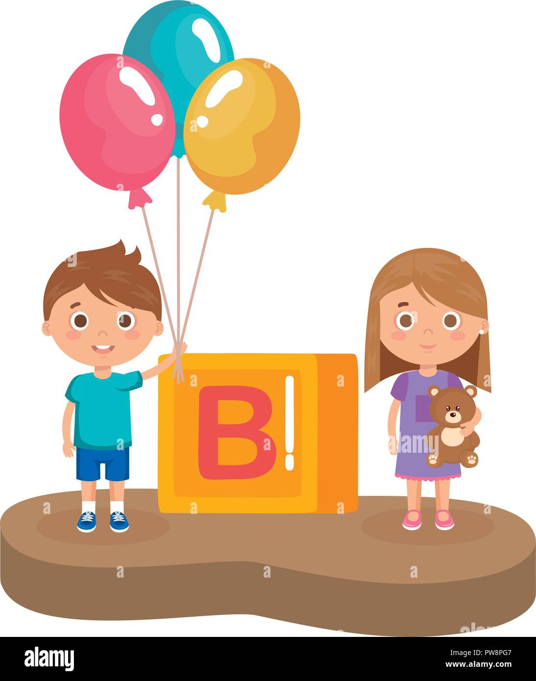 cute little kids with cube block Stock Vector Image & Art - Alamy