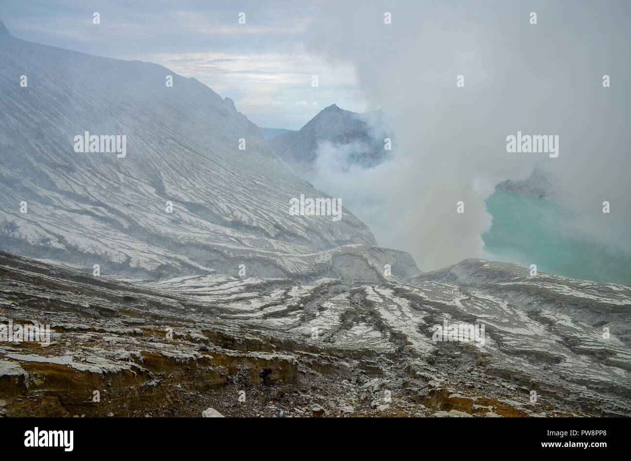 Landscape view of Ijen Crater, Ijen Volcano, Banyuwangi, East Java ...