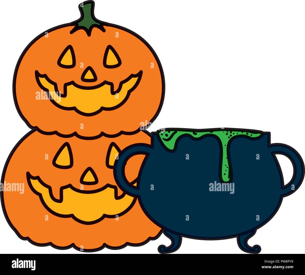 happy halloween pumpkins and cauldron Stock Vector Image & Art - Alamy