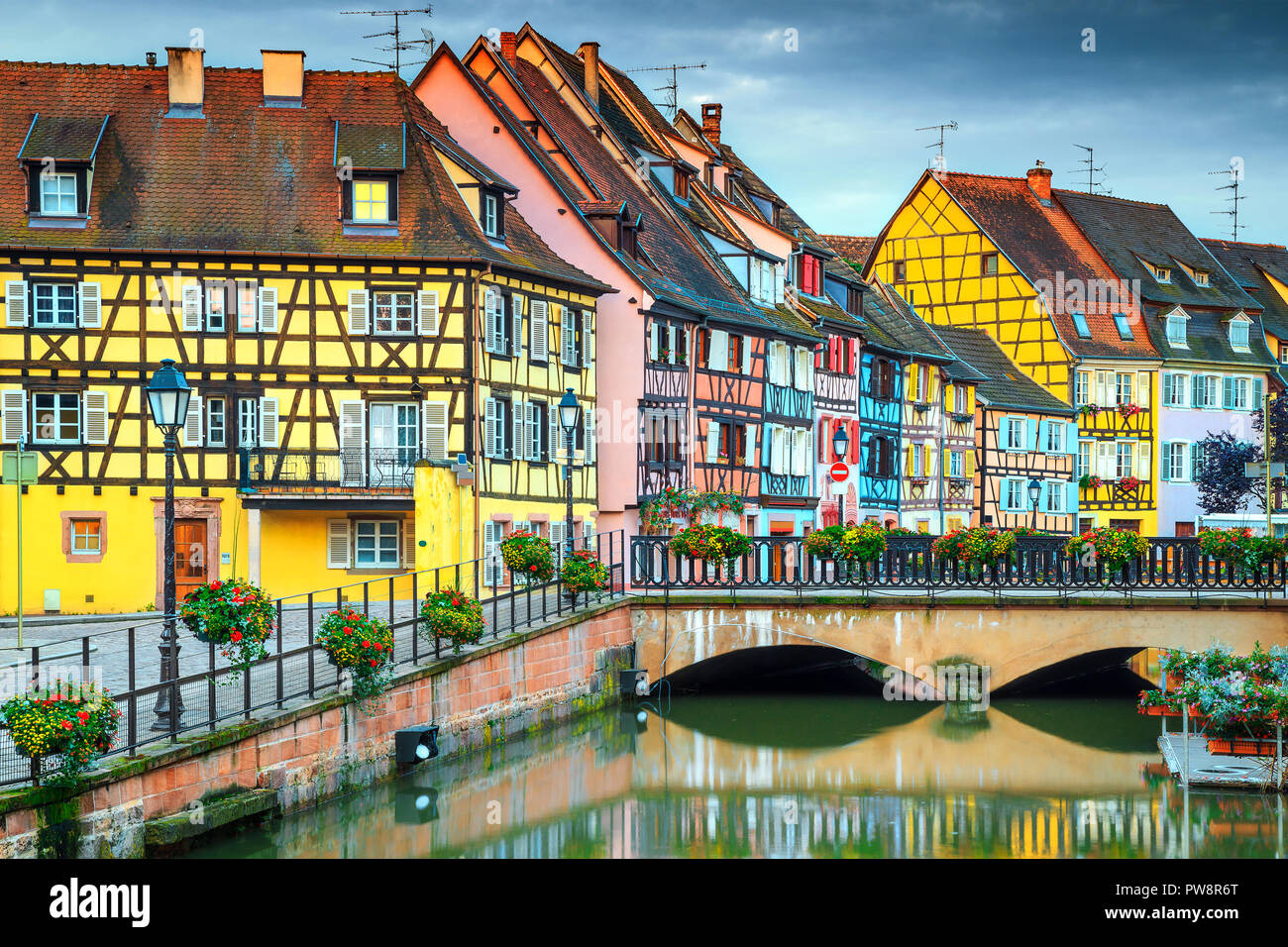 Beautiful ornamental walkway with traditional colorful houses, Colmar ...
