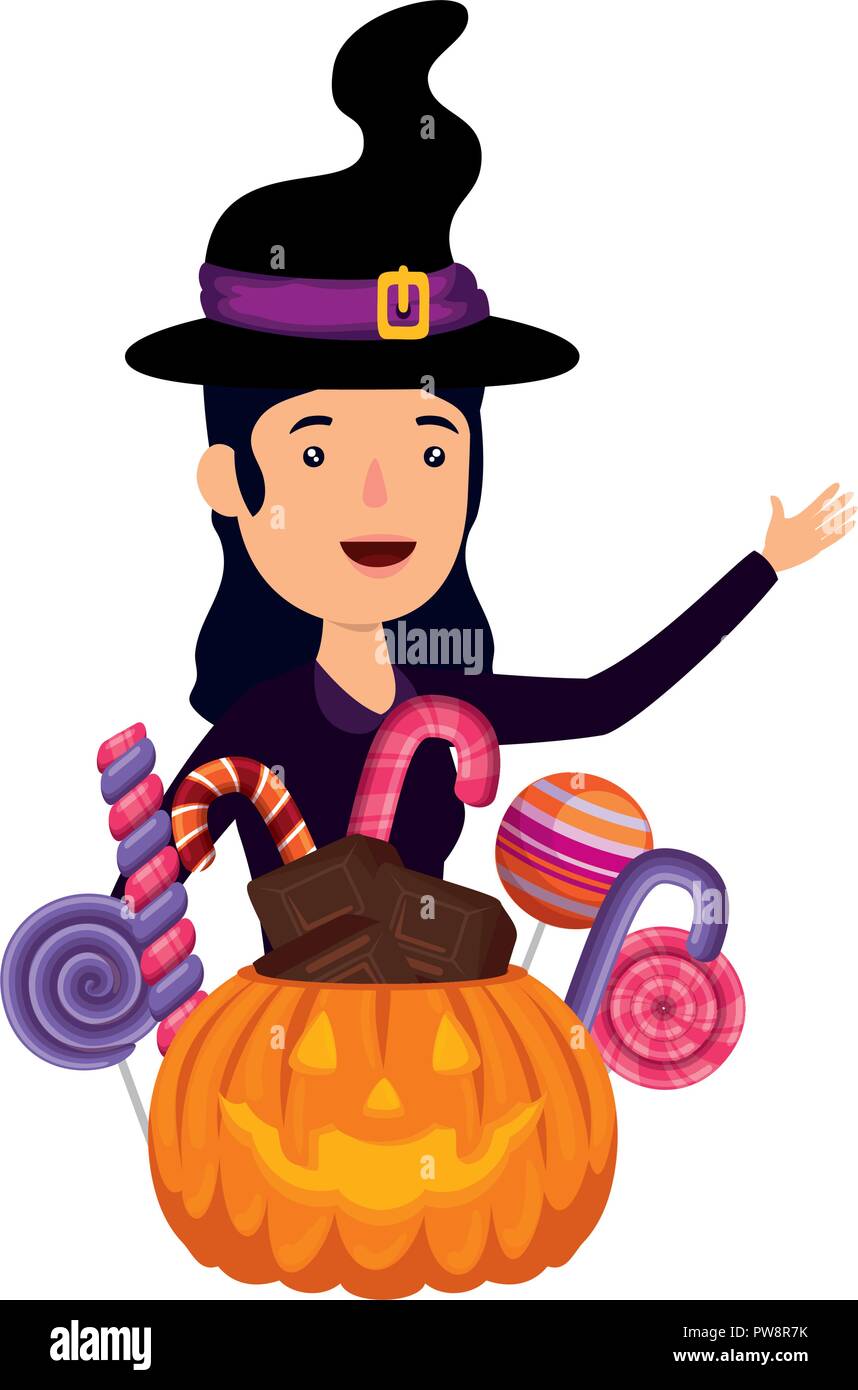witch with pumpkin and candies halloween costume Stock Vector Image ...
