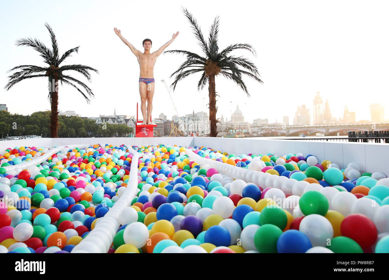 Tom Daley makes a splash in a giant outdoor ball-pit on London’s ...