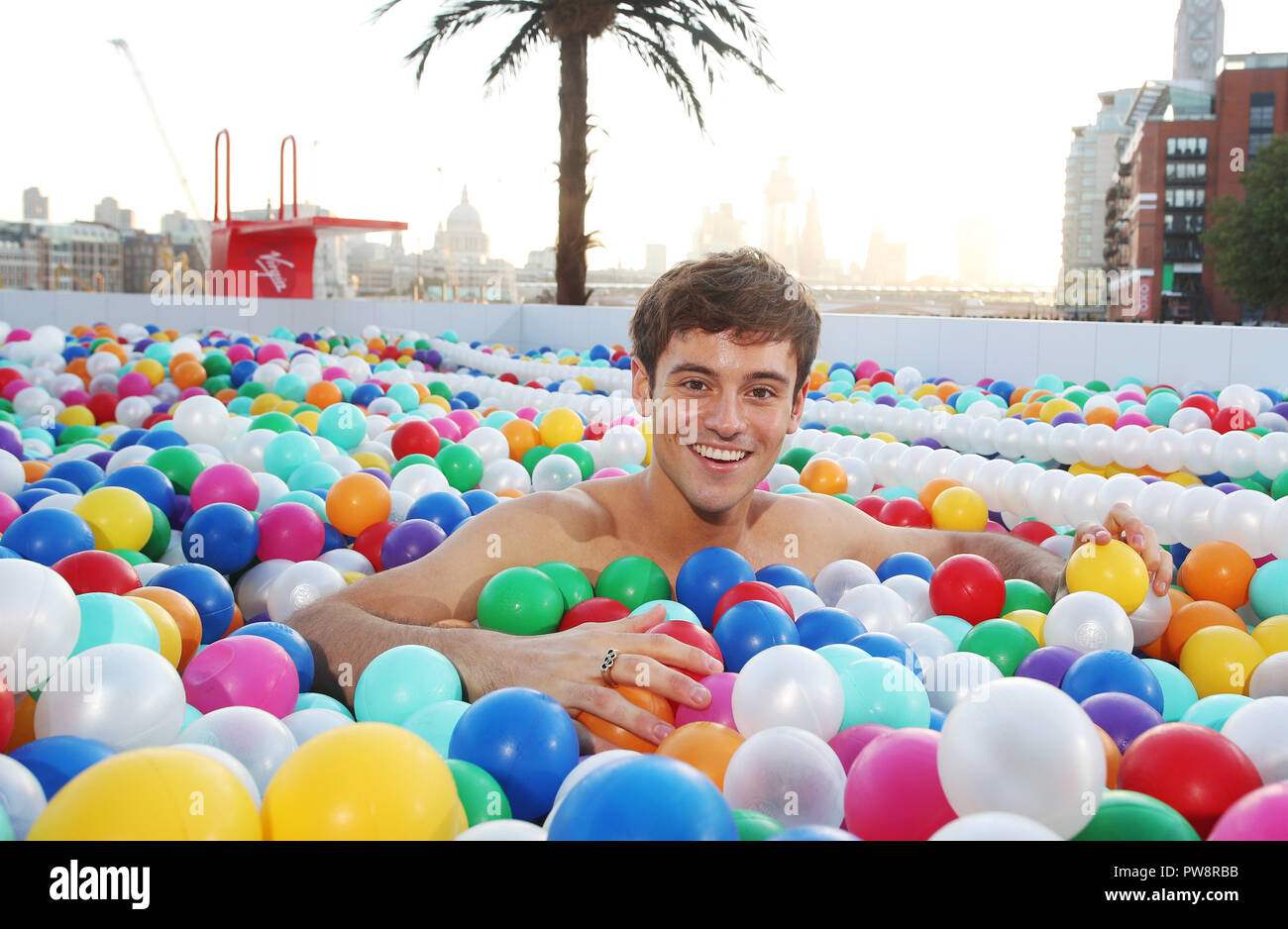 Tom Daley makes a splash in a giant outdoor ball-pit on London’s ...