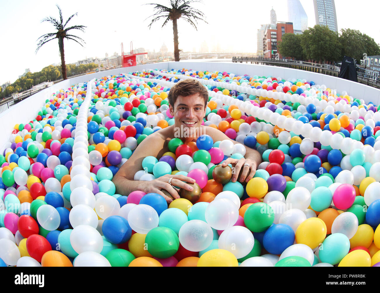 Tom Daley makes a splash in a giant outdoor ball-pit on London’s ...