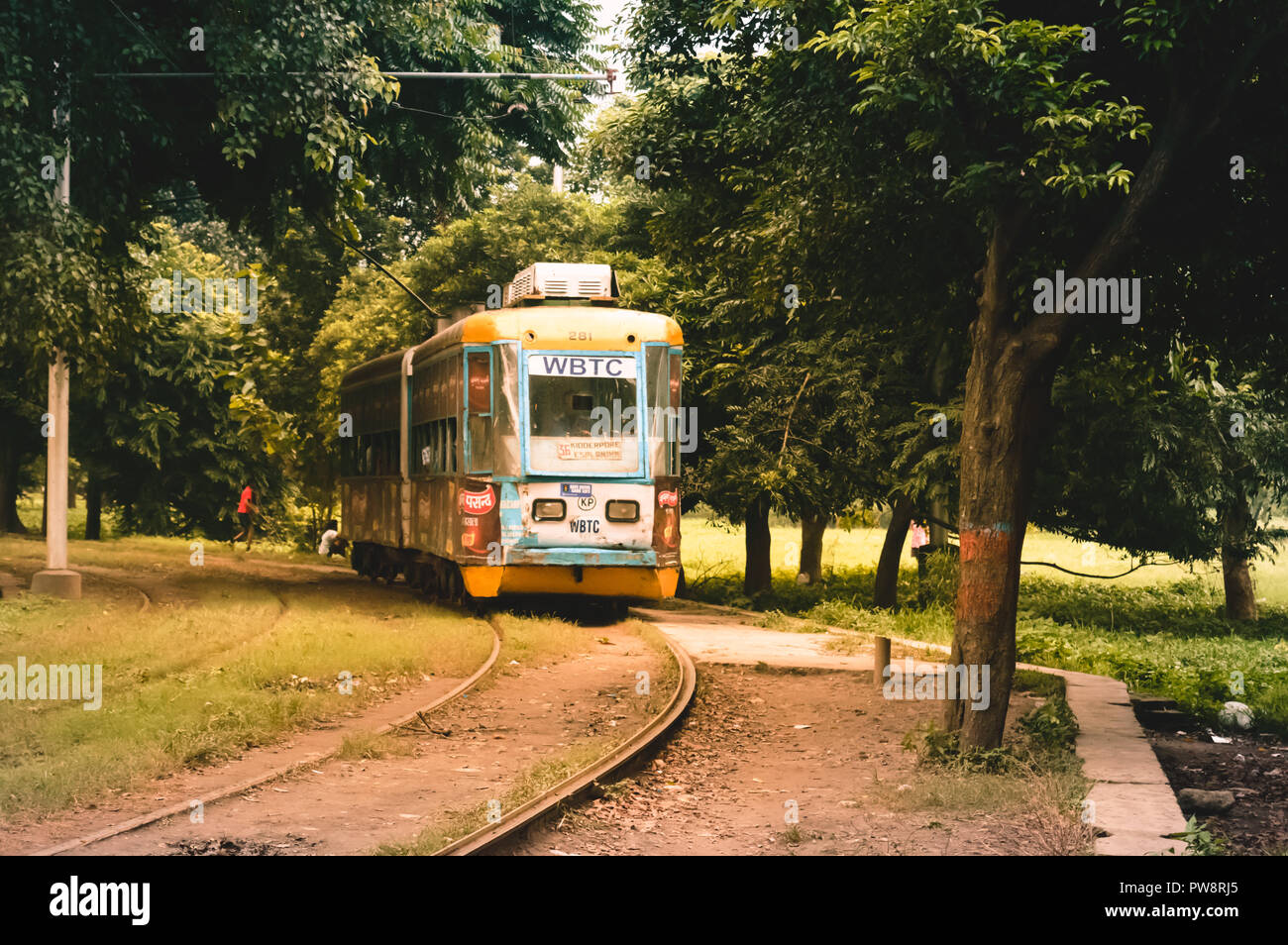 View of traditional public tram and tramway of kolkata, India Stock ...