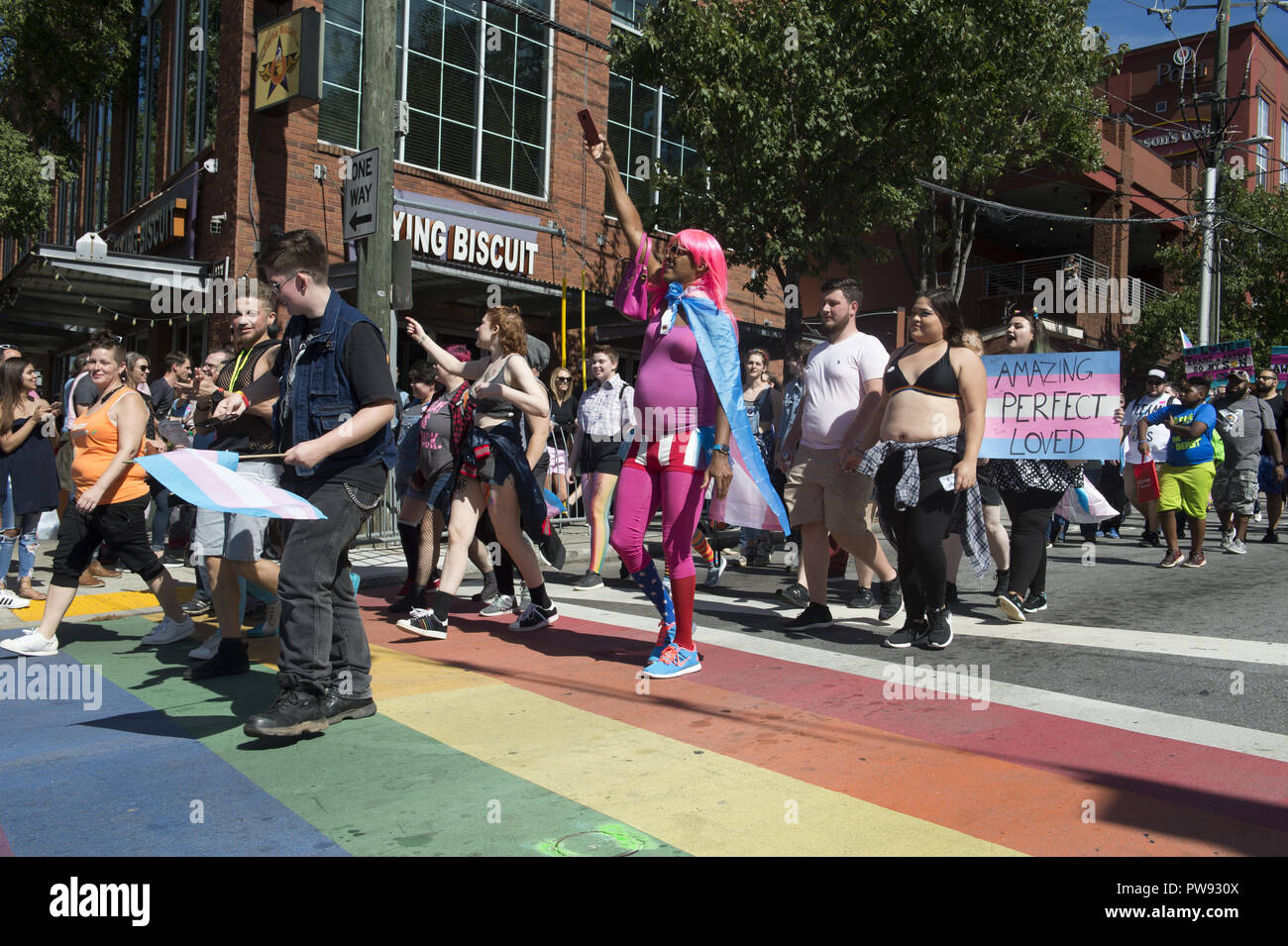 Atlanta, GA, USA. 13th Oct, 2018. Transgender community marches through ...