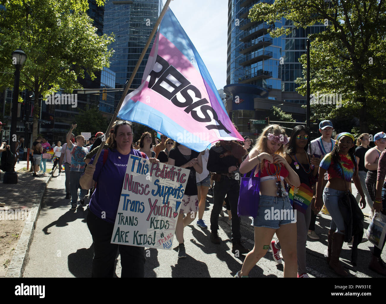 Atlanta, GA, USA. 13th Oct, 2018. Transgender community marches through ...