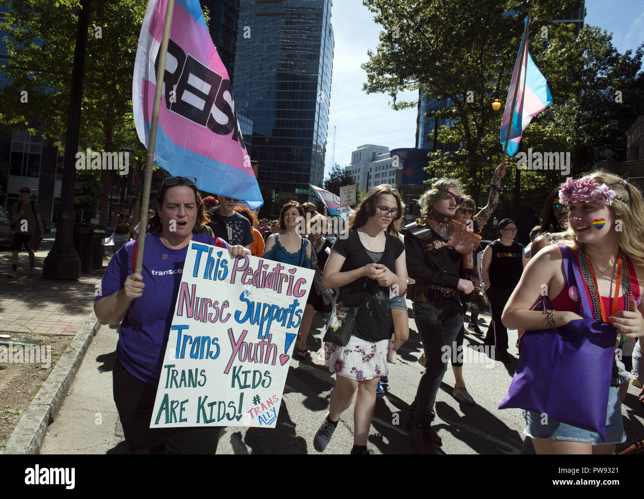 Atlanta, GA, USA. 13th Oct, 2018. Transgender community marches through ...