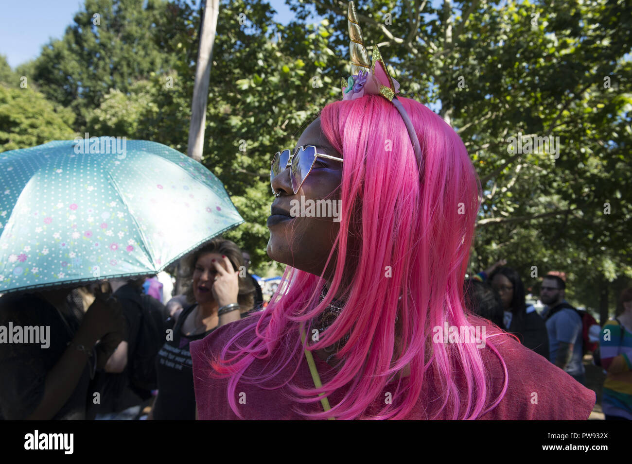 Atlanta, GA, USA. 13th Oct, 2018. Transgender community marches through ...