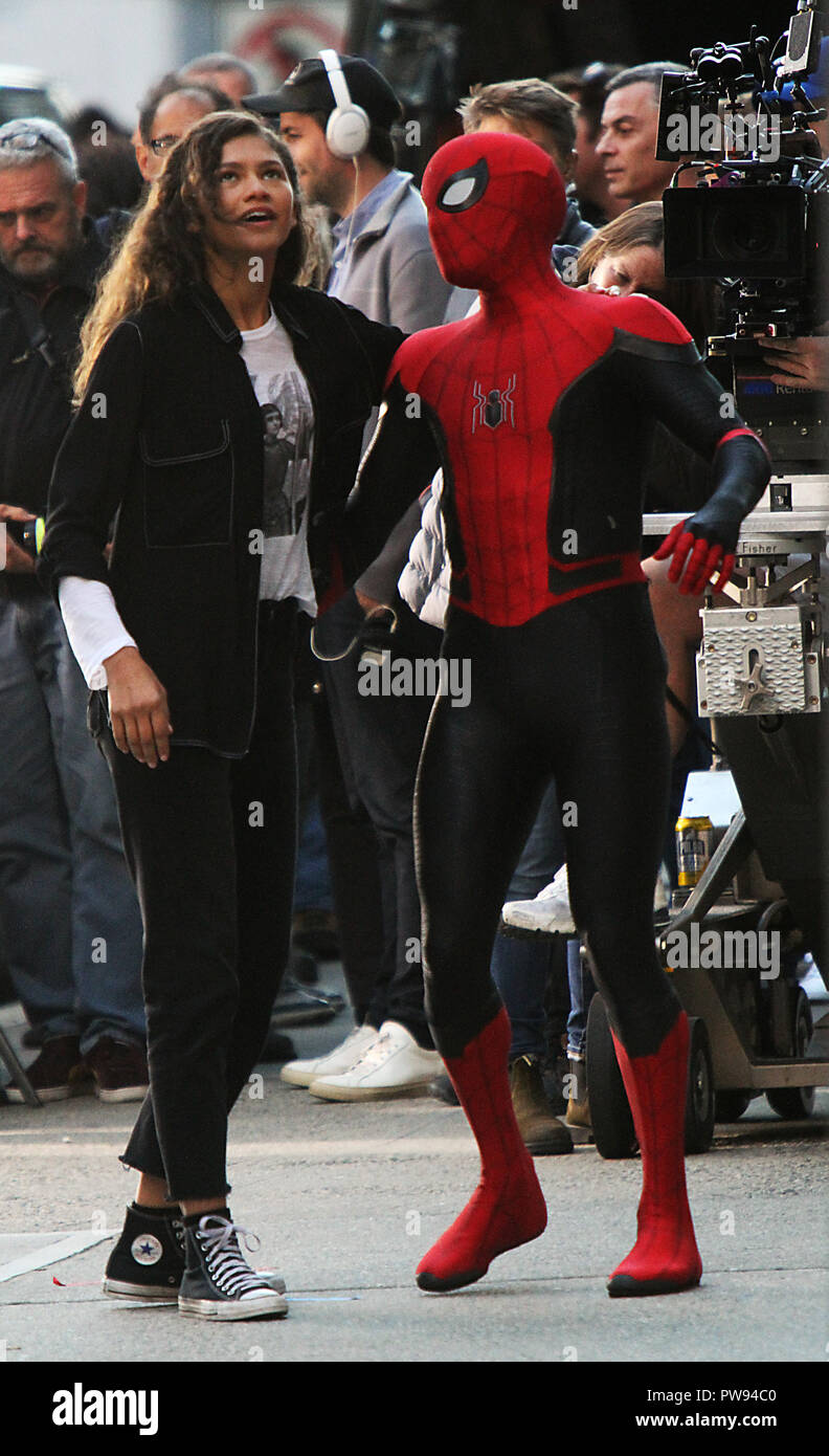 October 12, 2018 Tom Holland, Zendaya filiming Spider-Man: Far From ...