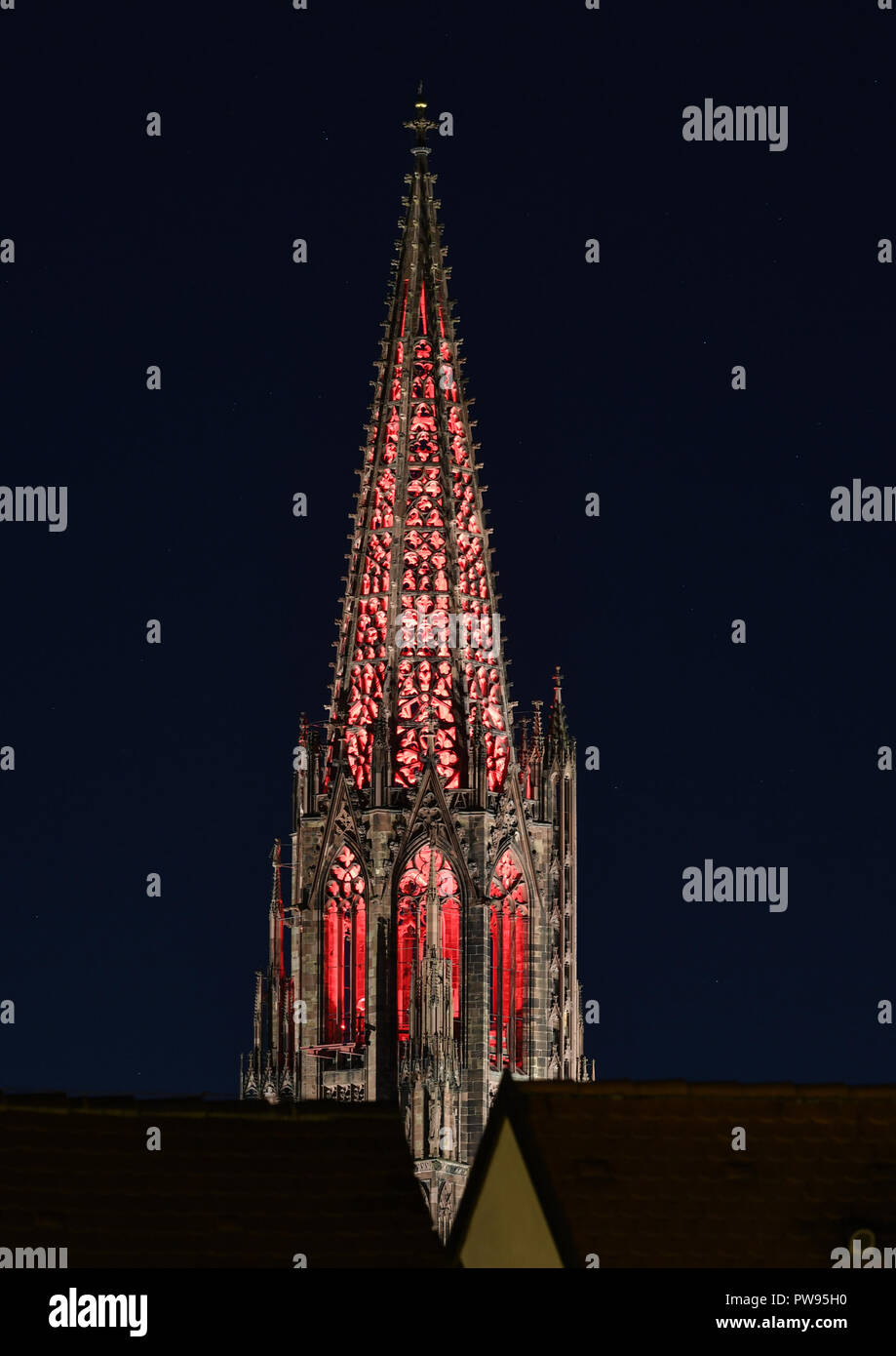 13 October 2018, Baden-Wuerttemberg, Freiburg: The tower of the ...