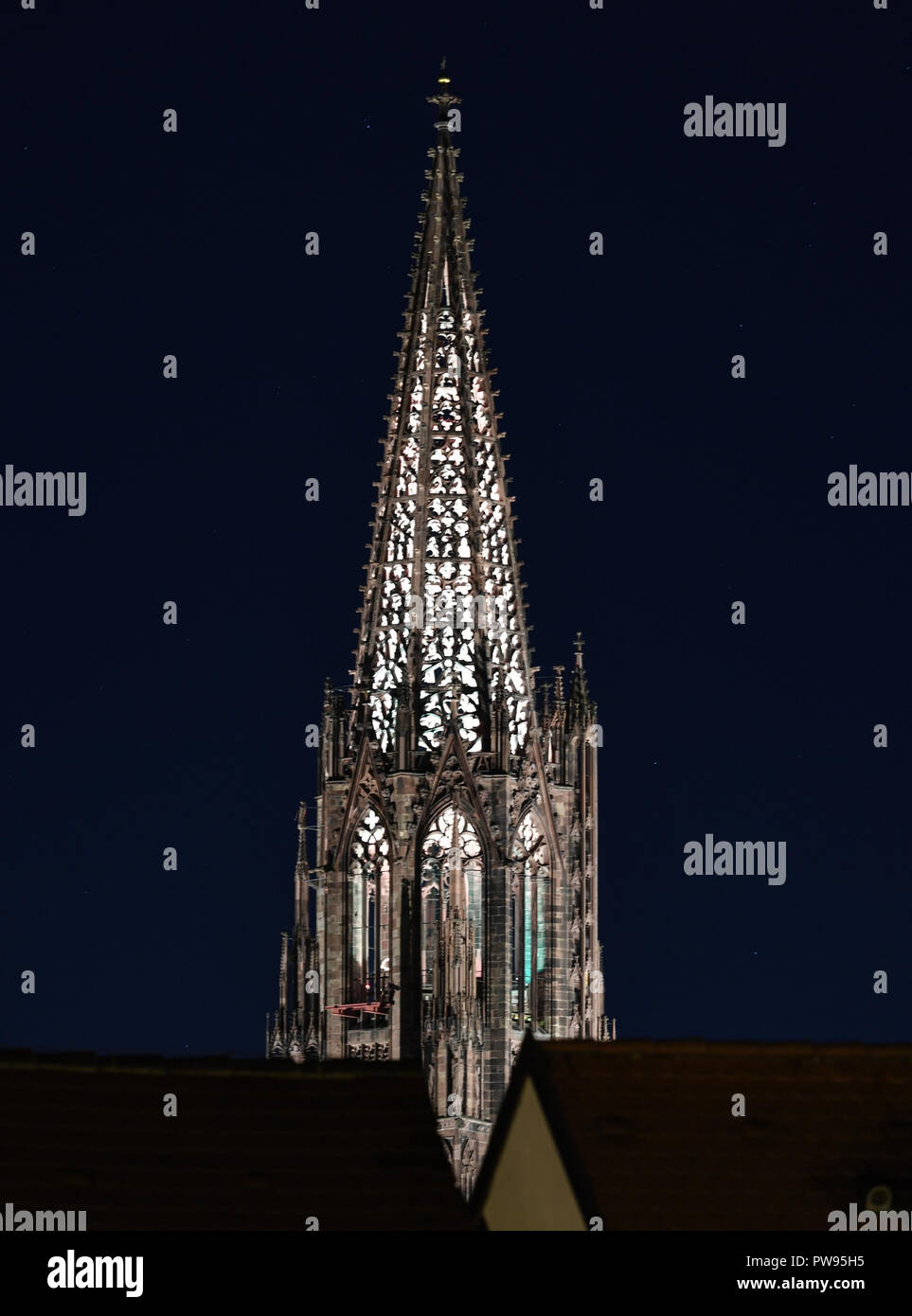 13 October 2018, Baden-Wuerttemberg, Freiburg: The tower of the ...