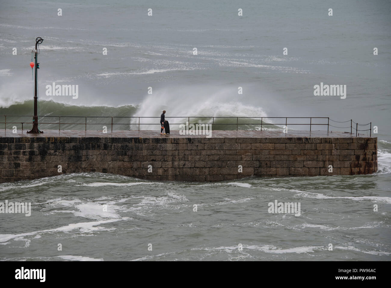 Porthleven winter storm with large waves swamping porthleven clock ...