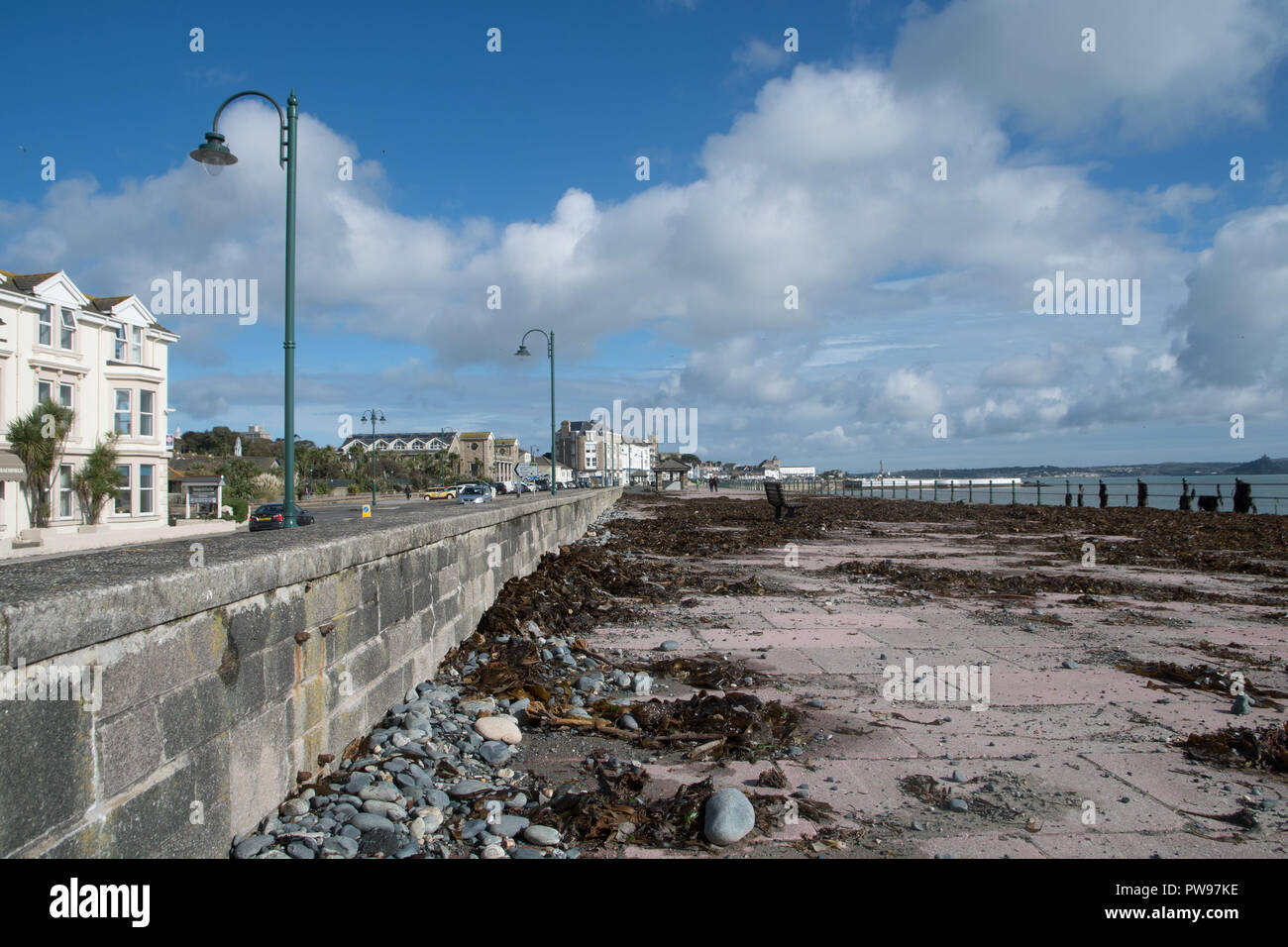 Penzance, Cornwall, UK. 14th October2018. UK Weather.The promenade at ...