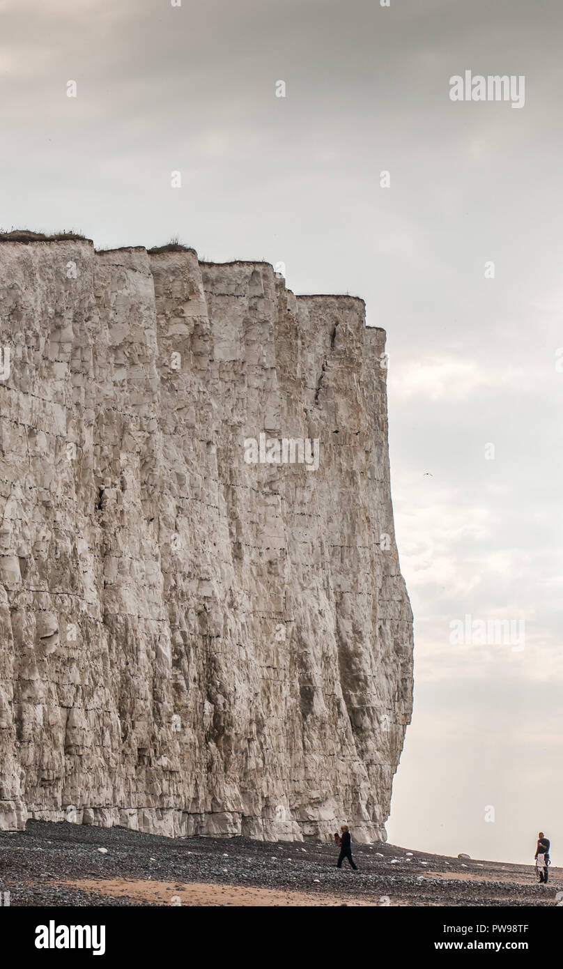 Birling Gap, UK.14 October 2018. Fragile chalk cliff face with fissures ...