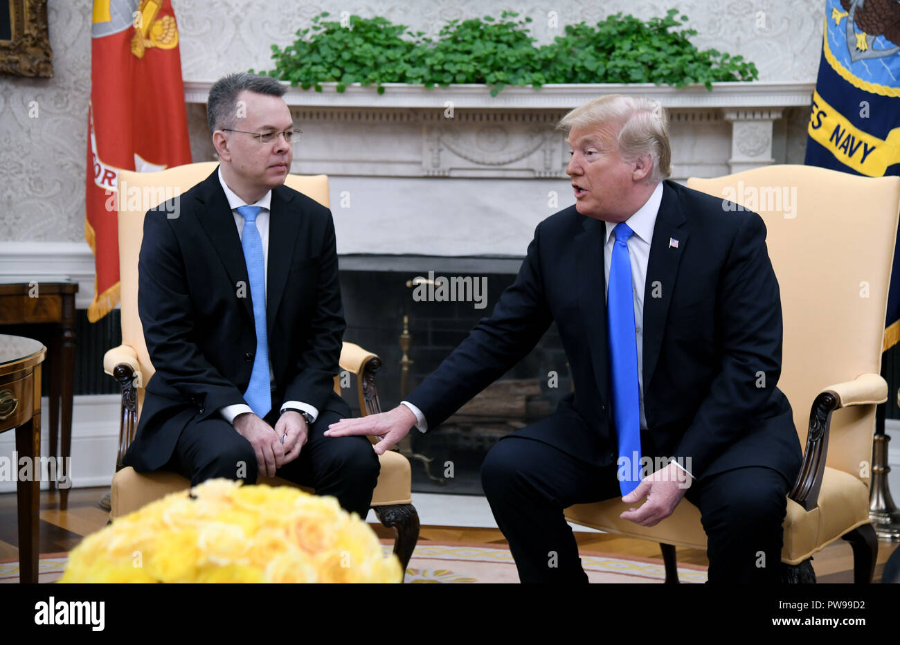 Washington, USA. 13th Oct, 2018. U.S. President Donald Trump meets with ...