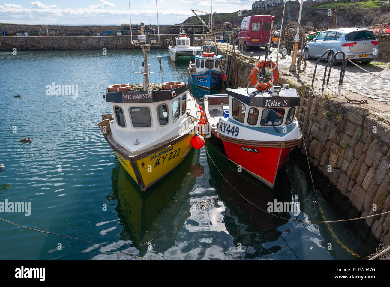 Fishing boats in the harbour of Crail, East Neuk, Fife, Scotland, UK ...