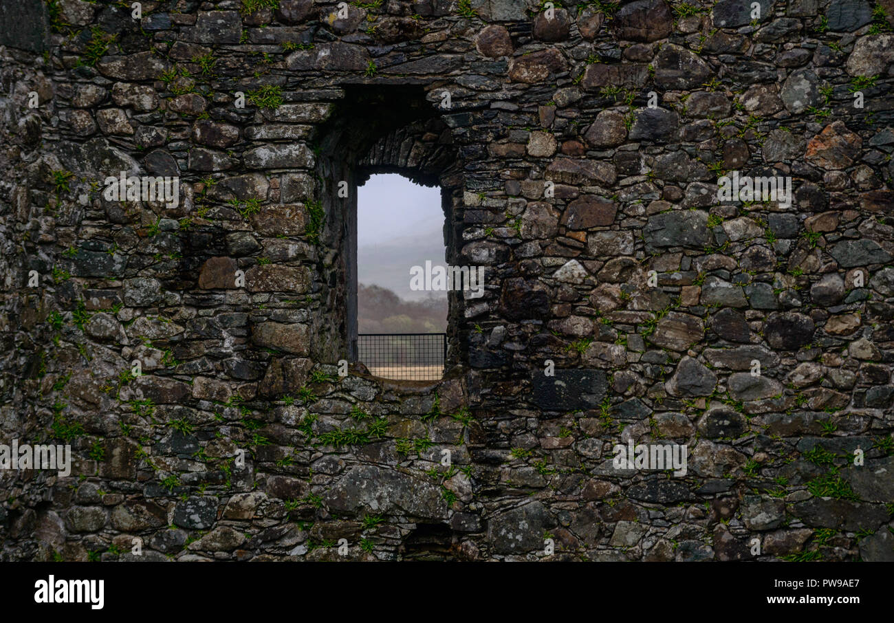 View through windows from Kilchurn Castle ruin along Loch Awe, Argyll ...