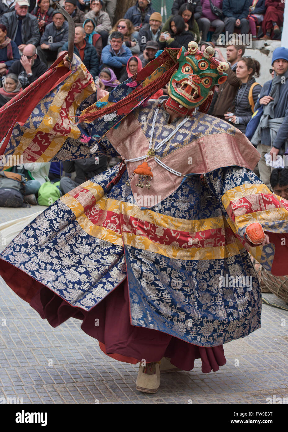 Masked monk performing at a traditional cham dance, Leh, Ladakh, India ...