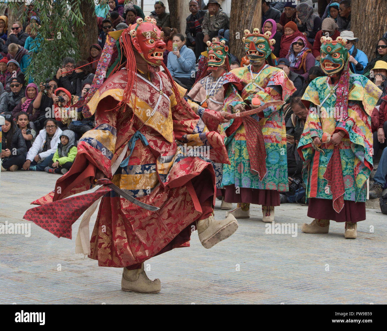 Masked monks performing at a traditional cham dance, Leh, Ladakh, India ...