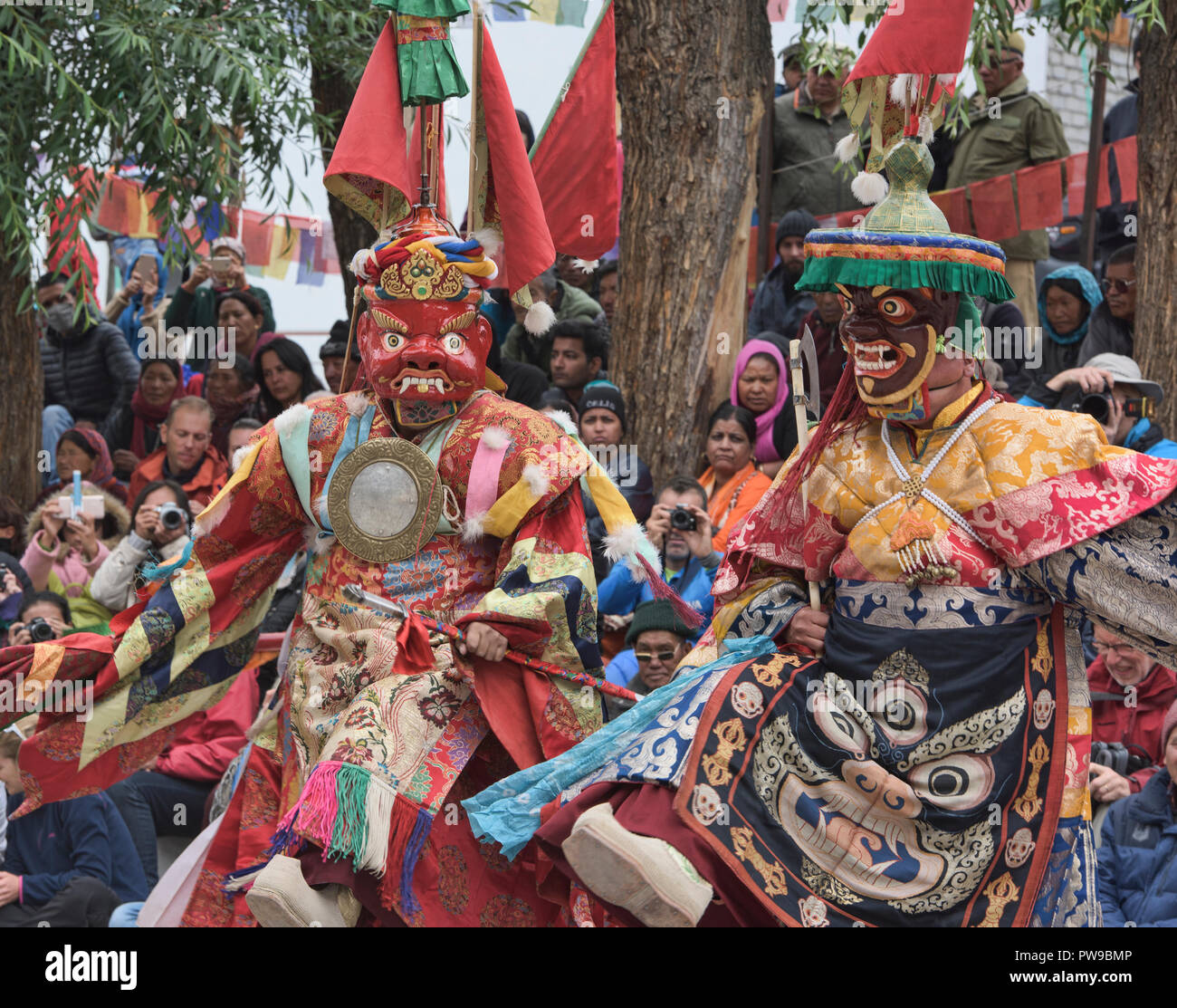 Masked monks performing at a traditional cham dance, Leh, Ladakh, India ...